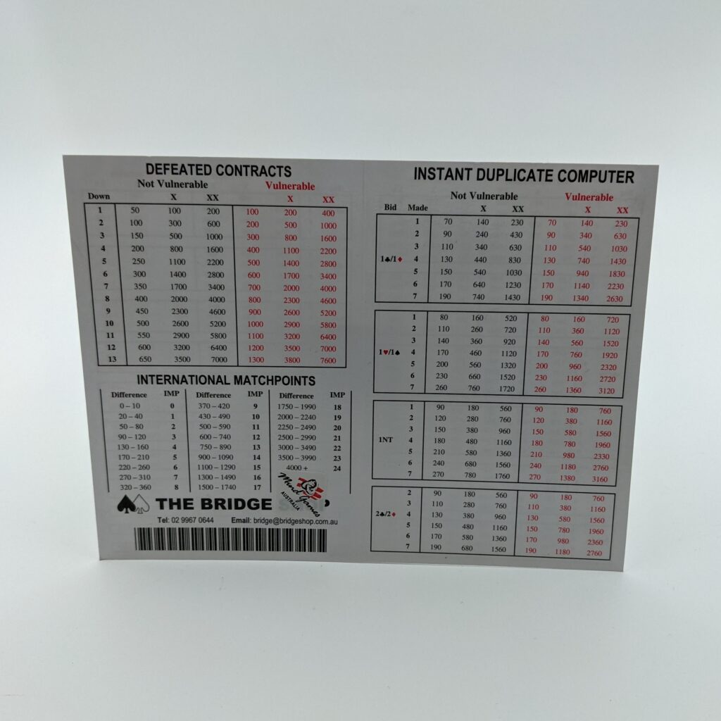 Bridge Instant Duplicate Score Card - Mind Games