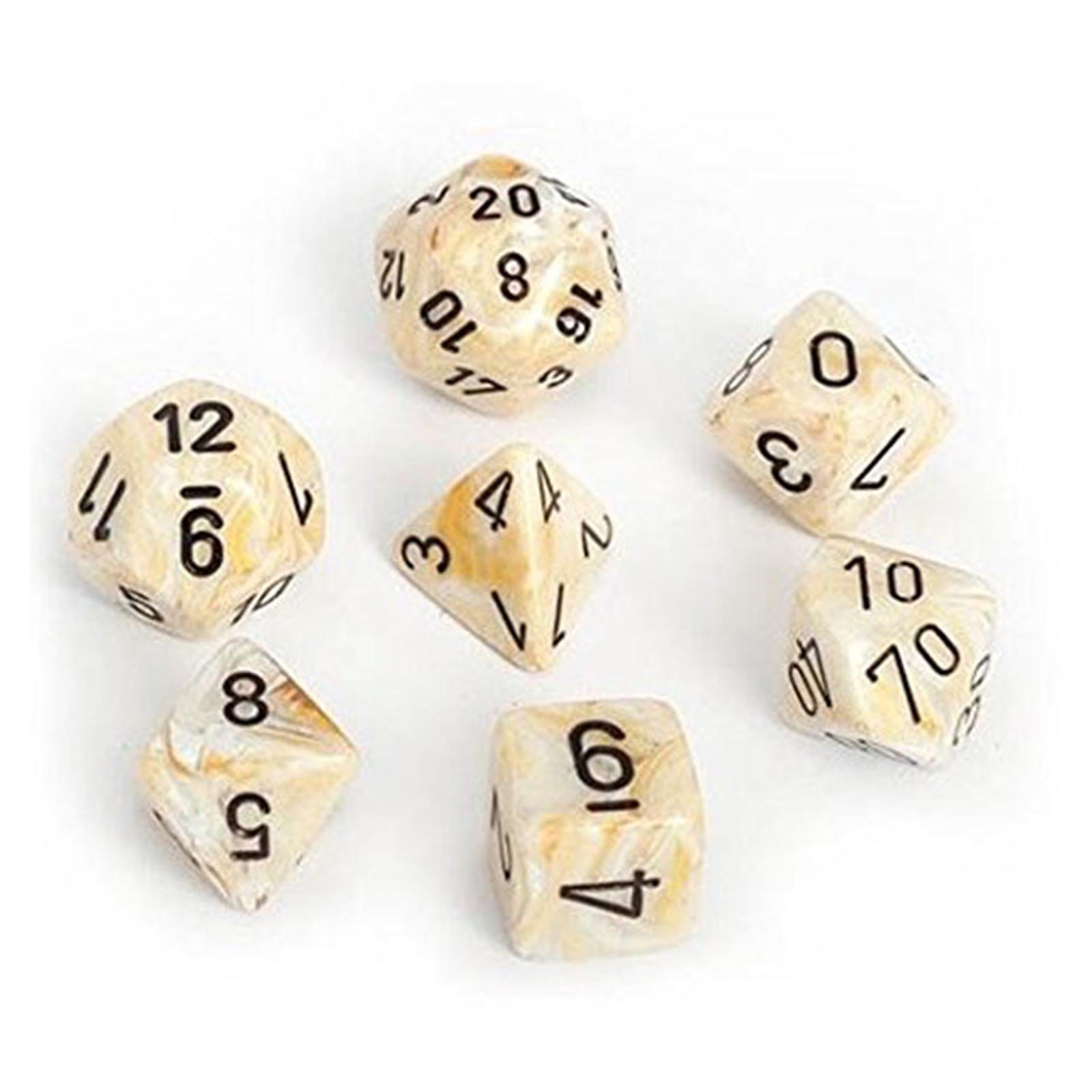 Dice Set - 4-20 - Marble Ivory w/Black - Mind Games