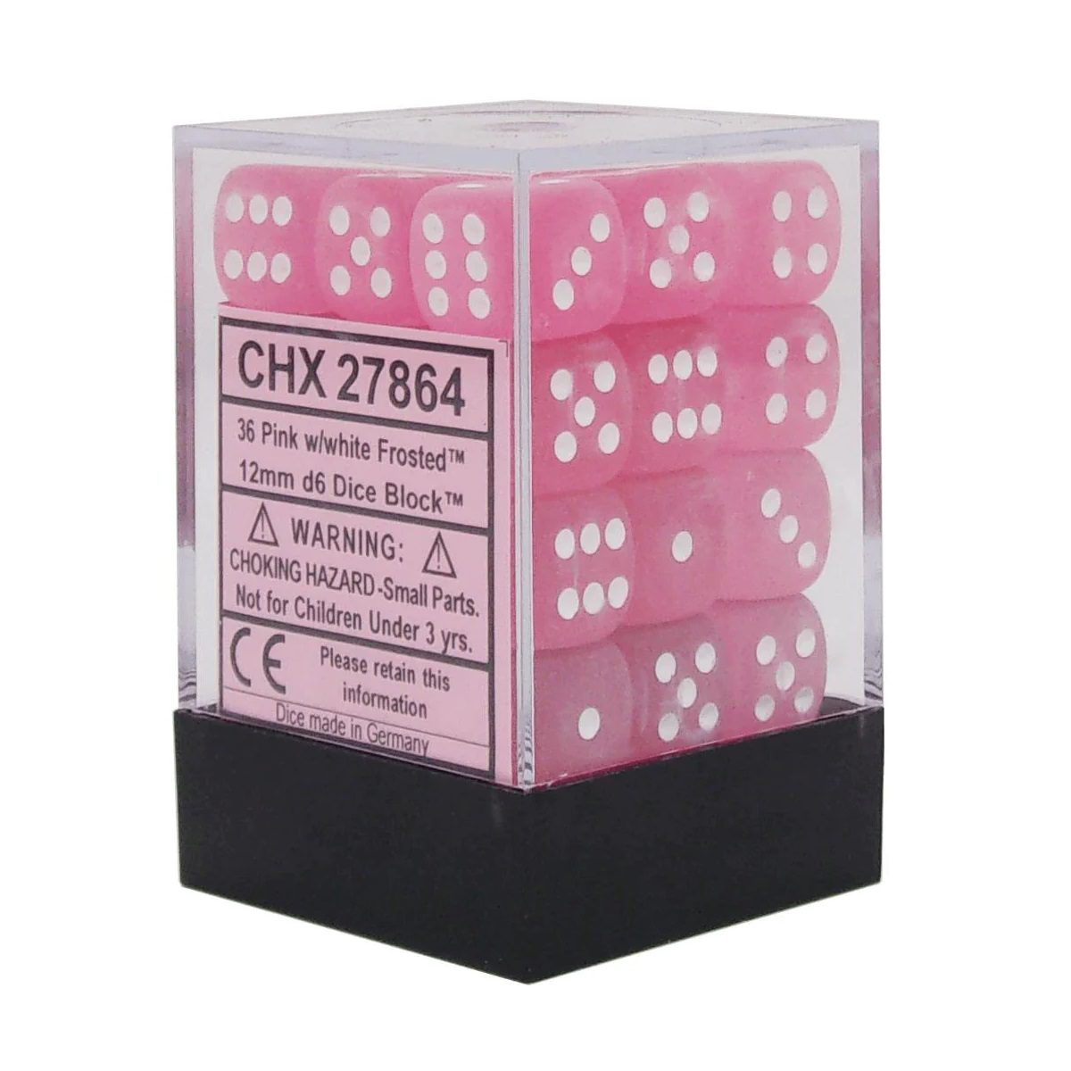 Dice Set - 36 x 12mm D6 - Frosted Pink w/White - Mind Games